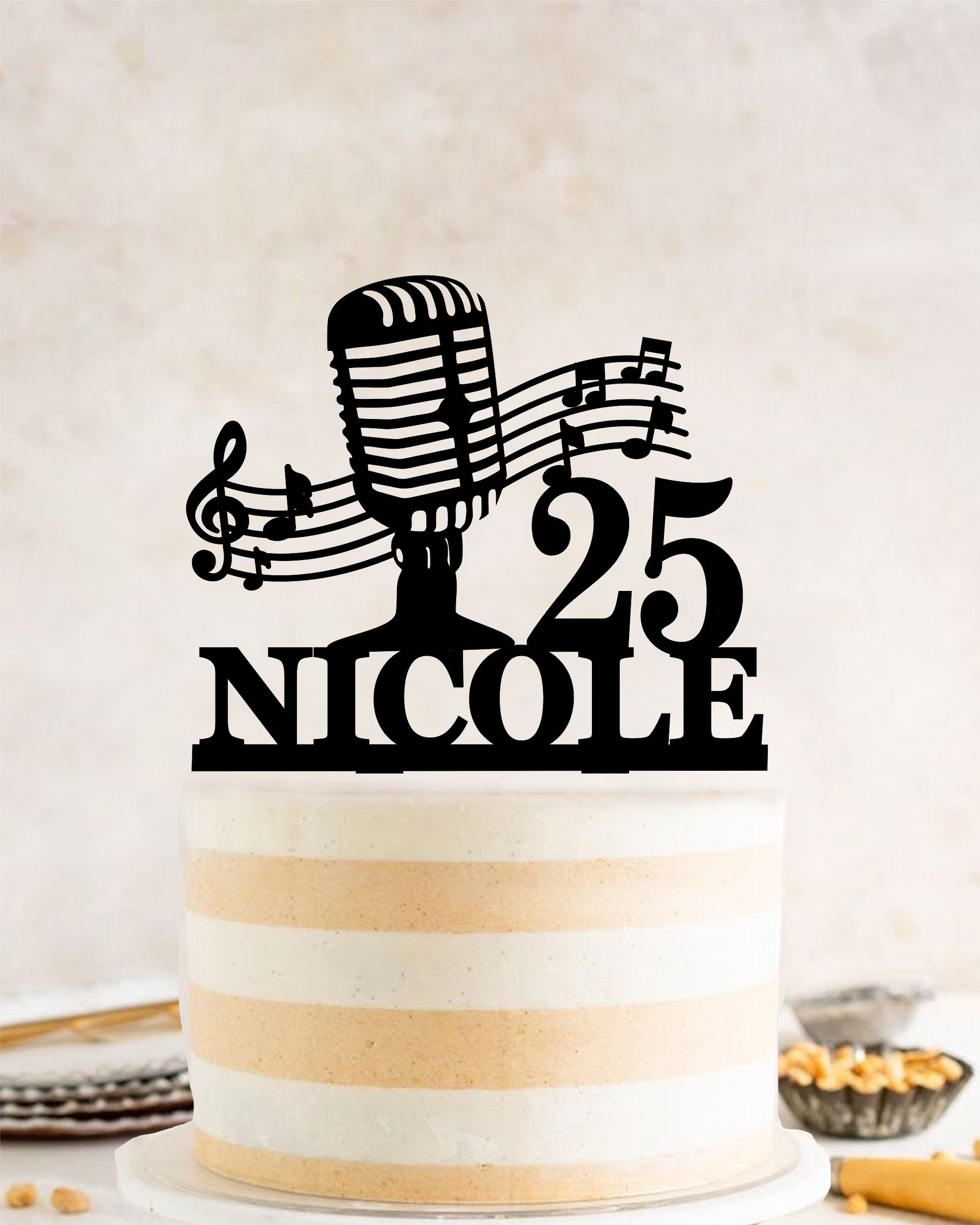Microphone Birthday Cake Topper, Custom Name Cake Topper, Music Cake ...