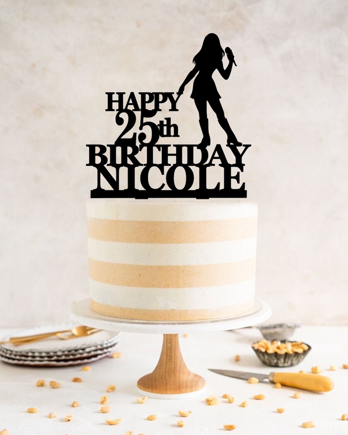 Singer Birthday Cake Topper, Personalized Microphone Karaoke Name ...