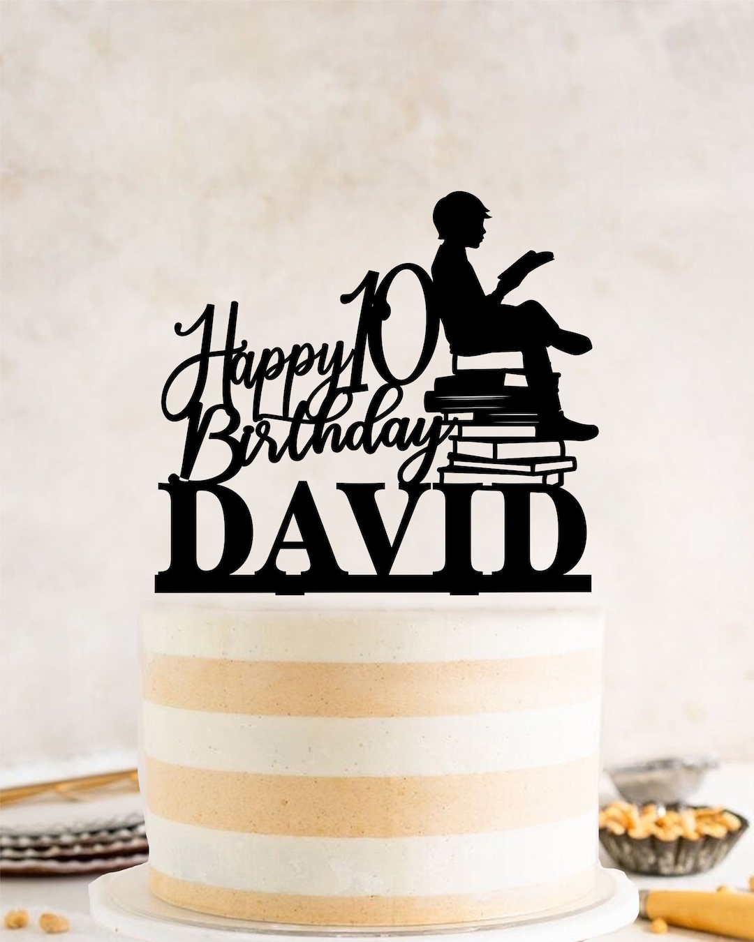 Book Birthday Cake Topper, Book Worm Cake Topper, Reading Cake Topper ...