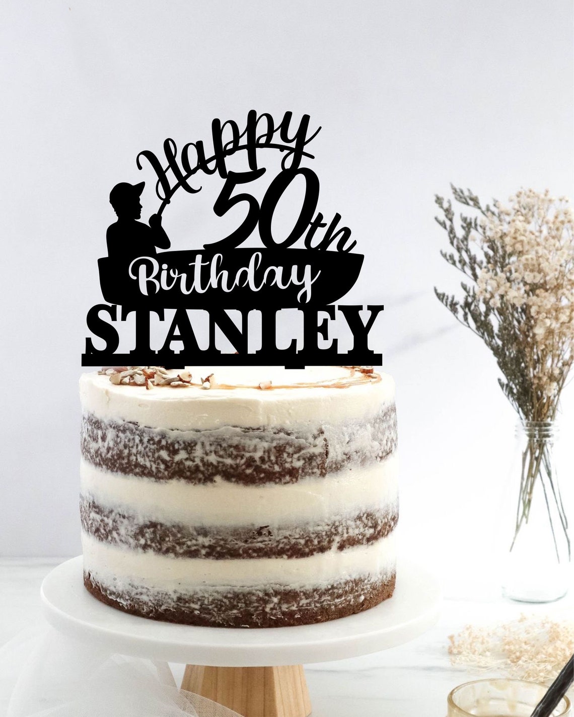 Bass Fisherman Birthday Cake Topper, Fishing Cake Topper, Name and Age ...