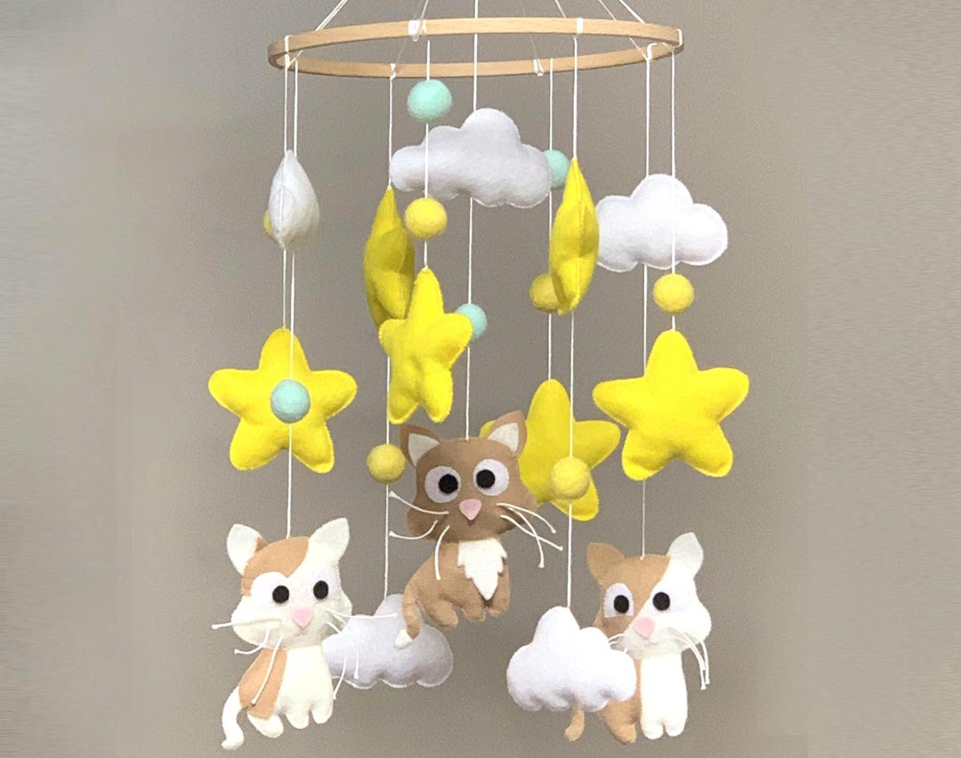 Baby Mobile Cats and Stars. Crib Toy Felt Mobile Cats. Crib Mobile ...