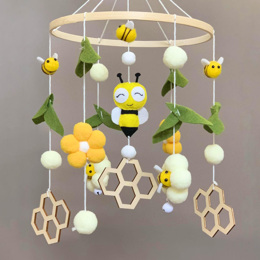 Baby Mobile Bees in Forest Flowers, Honeycomb With Bees, Gift for ...