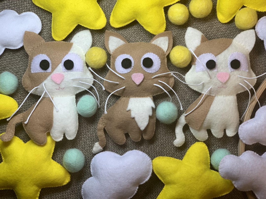 Baby Mobile Cats and Stars. Crib Toy Felt Mobile Cats. Crib Mobile ...