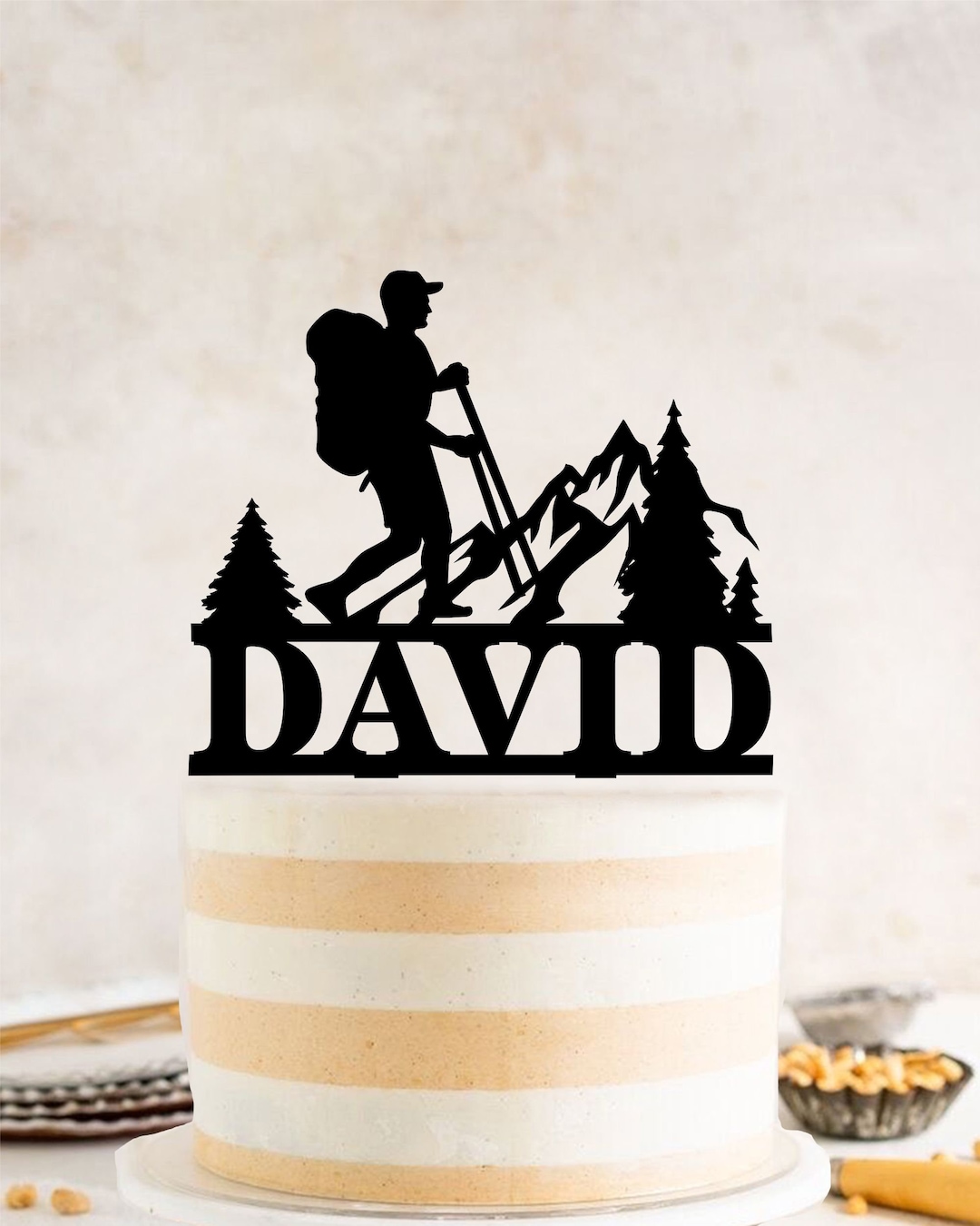 Hiker Birthday Cake Topper, Hiking Cake Topper for Him, Mountain Hike ...