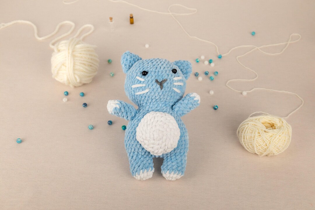 Blue Crochet Cat Plushie, Stuffed Cat Plush Toy, Gift for Kids - Etsy