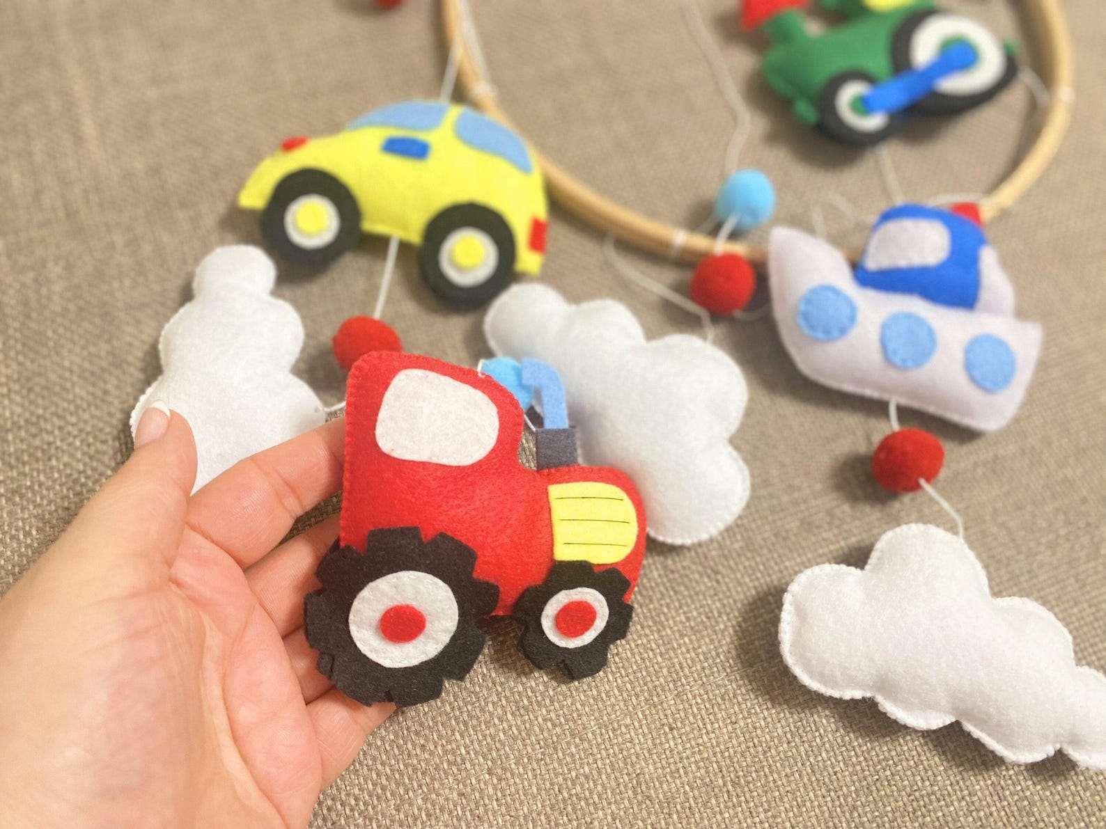 Felt Tractor & Car Baby Mobile: Handmade Nursery Decor - Etsy