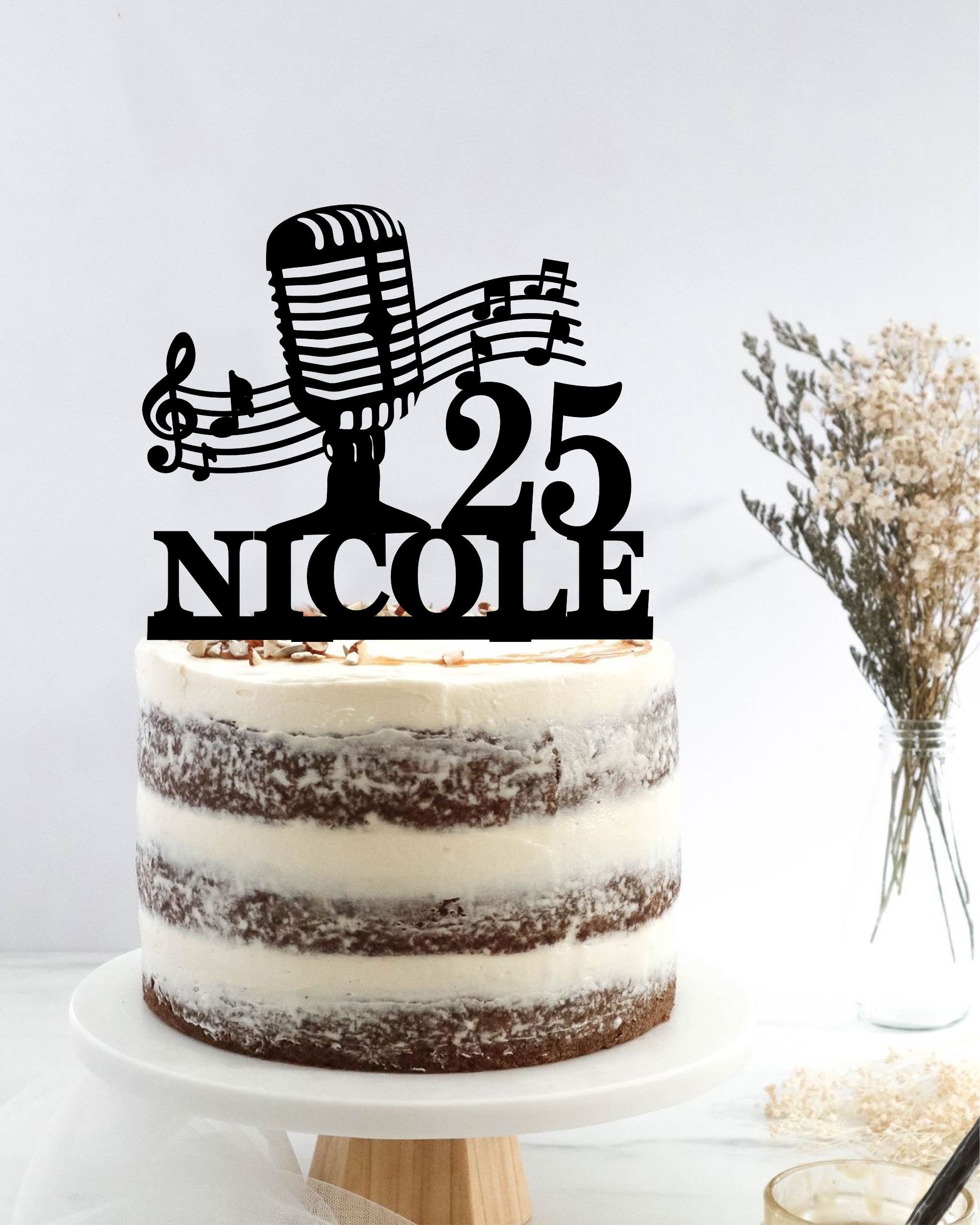 Microphone Birthday Cake Topper, Custom Name Cake Topper, Music Cake ...