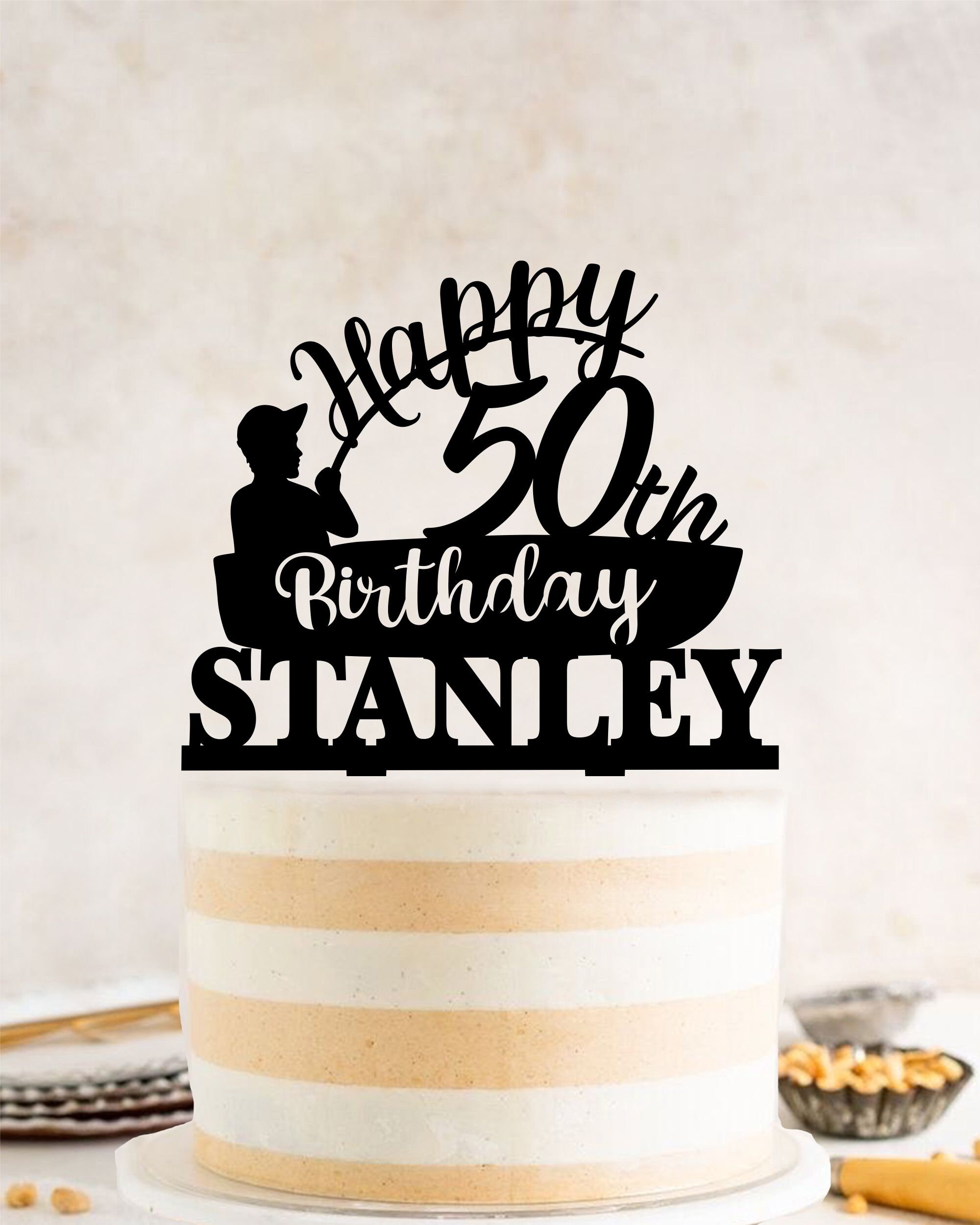 Bass Fisherman Birthday Cake Topper, Fishing Cake Topper, Name and Age ...