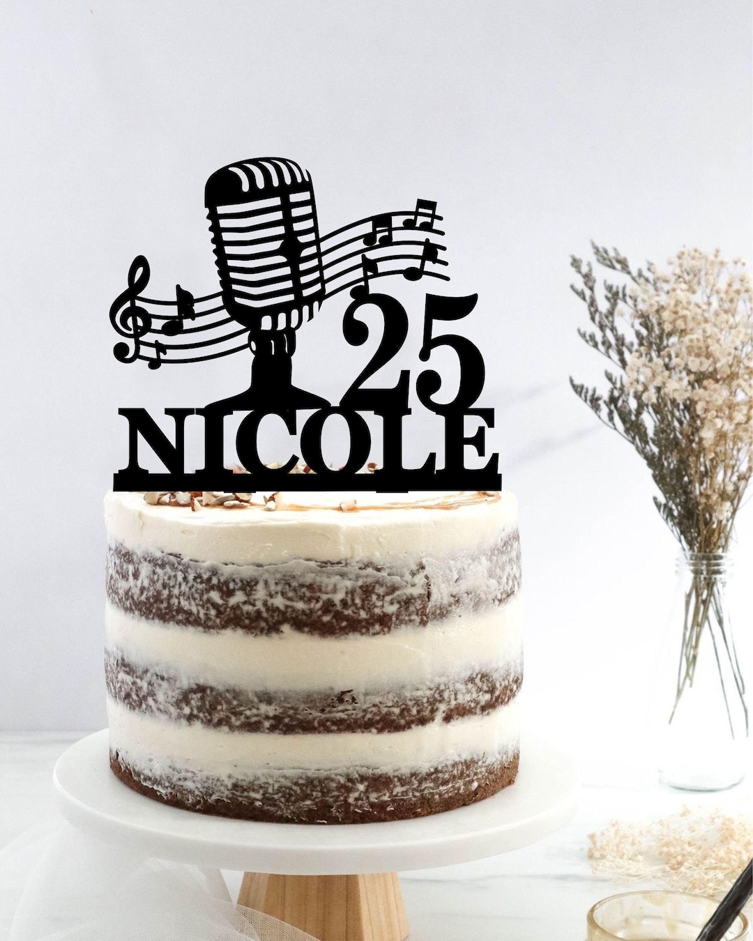 Microphone Birthday Cake Topper, Custom Name Cake Topper, Music Cake ...