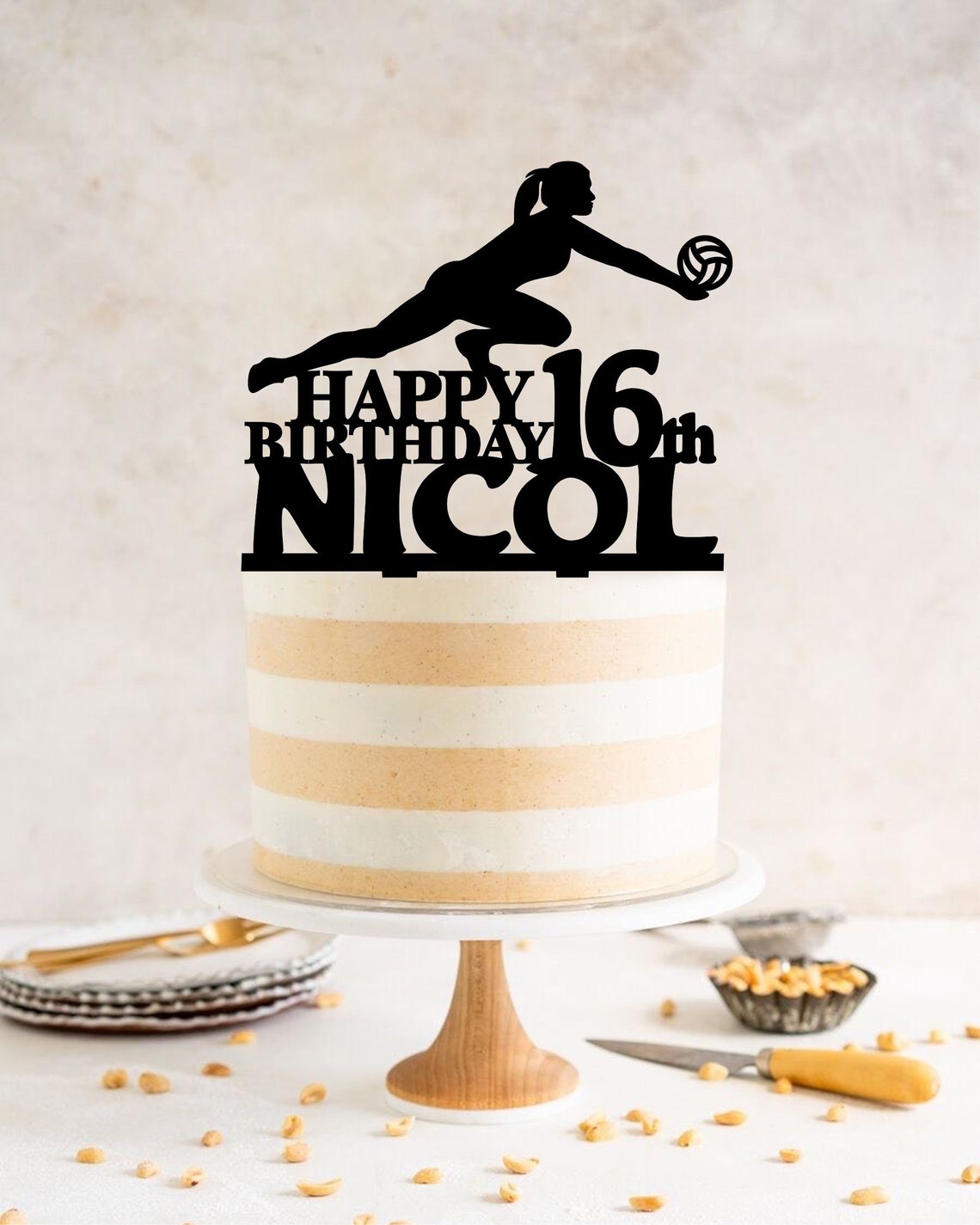 Volleyball Cake Topper, Birthday Cake Topper, Female Volleyball Player ...