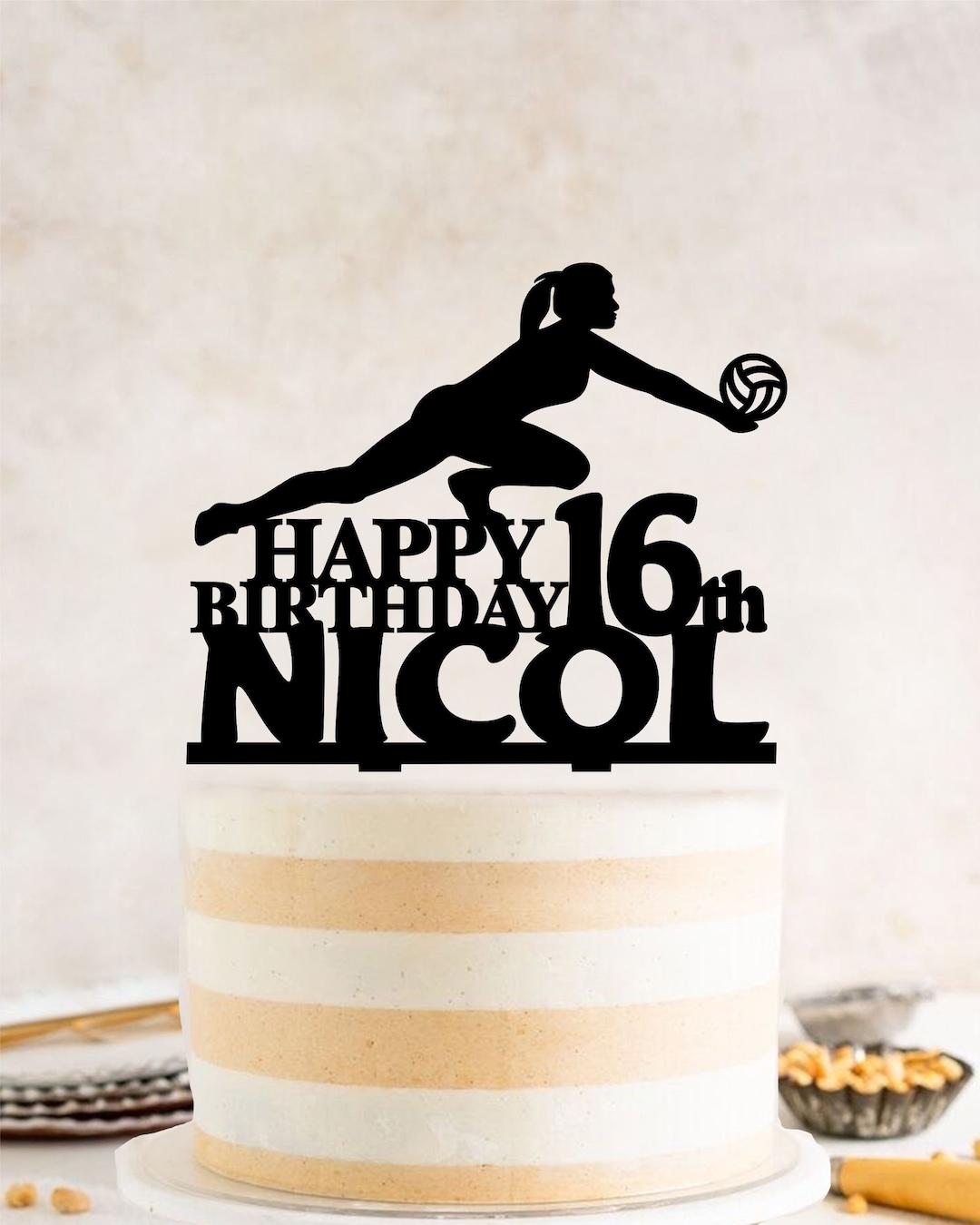 Volleyball Cake Topper, Birthday Cake Topper, Female Volleyball Player ...