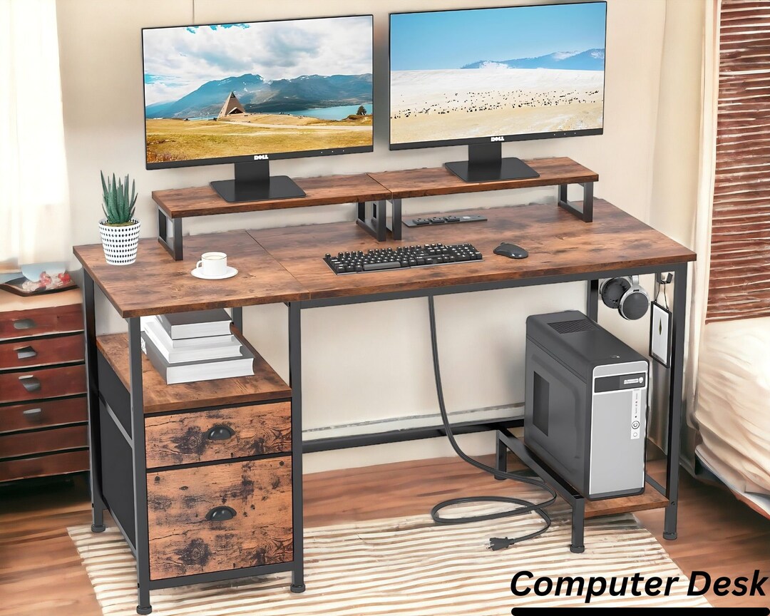 Handcrafted Solid Wood Computer Desk, Rustic Industrial Reclaimed ...