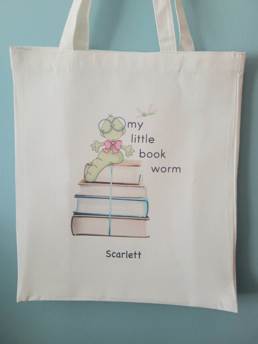 Personalized Kids Library Bag, Custom Reading Tote With Bookmark, Book ...