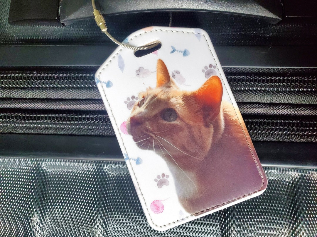 Personalized Cat Photo Vegan Leather Luggage Tag Unique Pet Portrait ...