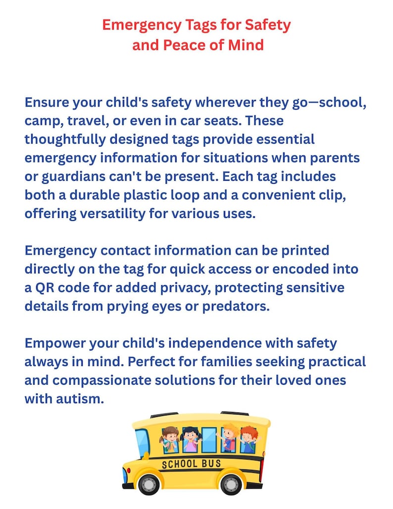 Custom Emergency ID Tag for Kids Backpacks School Safety & Contact ...