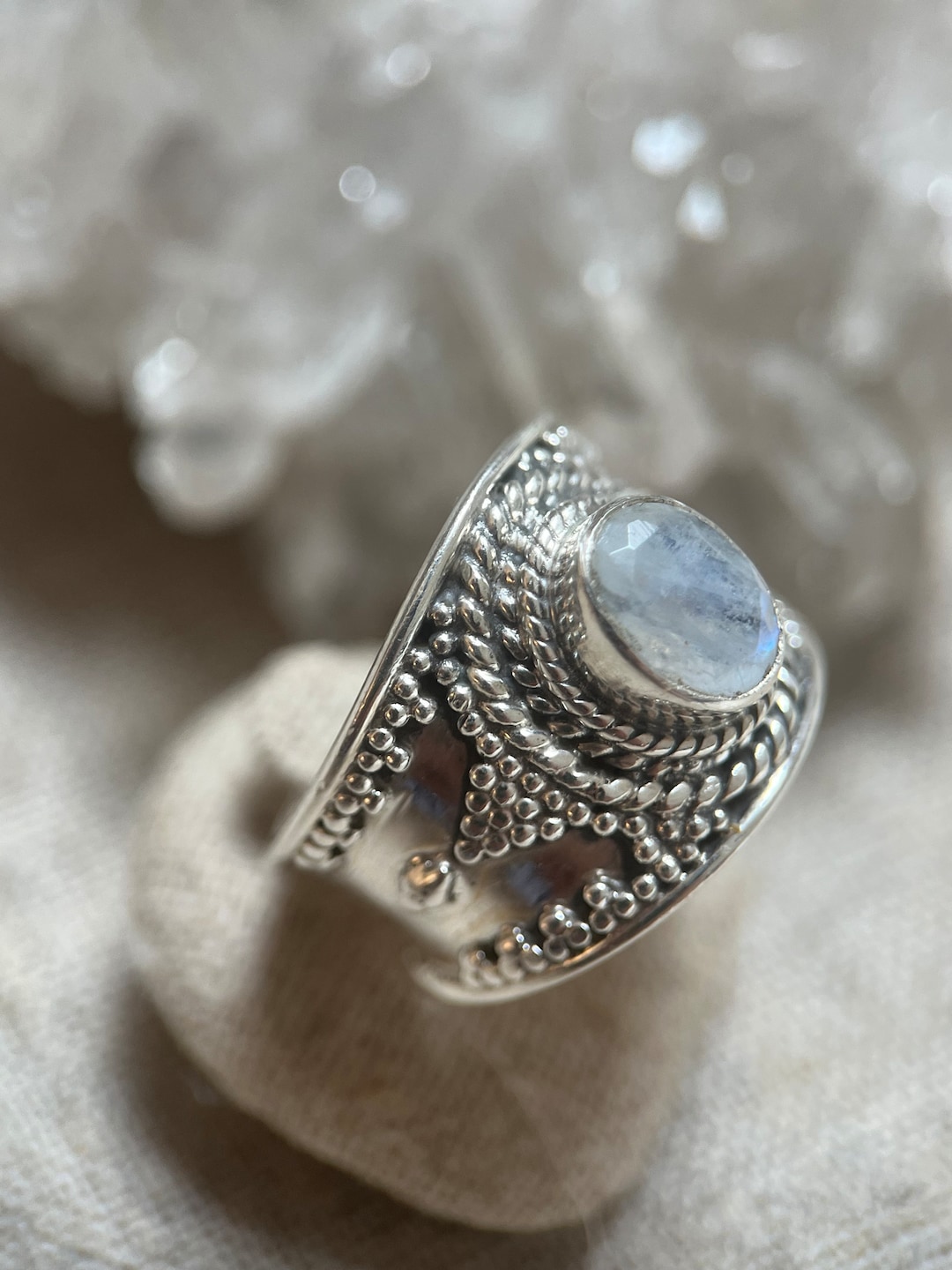 Signet Ring Solid Silver & Moonstone Indian Craftsman Style Boho Hippie ...