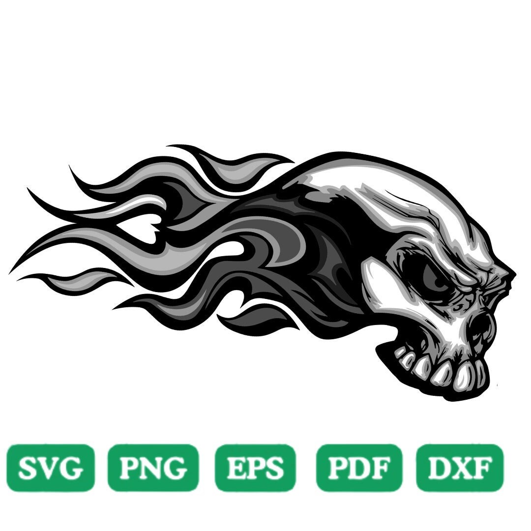 Flaming Skull Vector Image – Tattoo Design, Halloween Clipart (digital ...