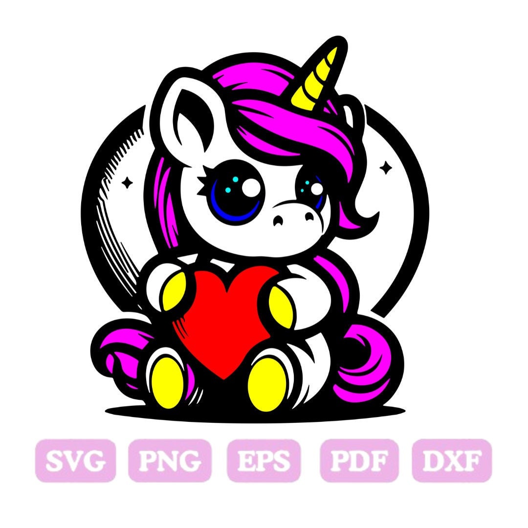 Baby Unicorn Outline Clip Art Digital File, Unicorn Valentines Day Svg ...