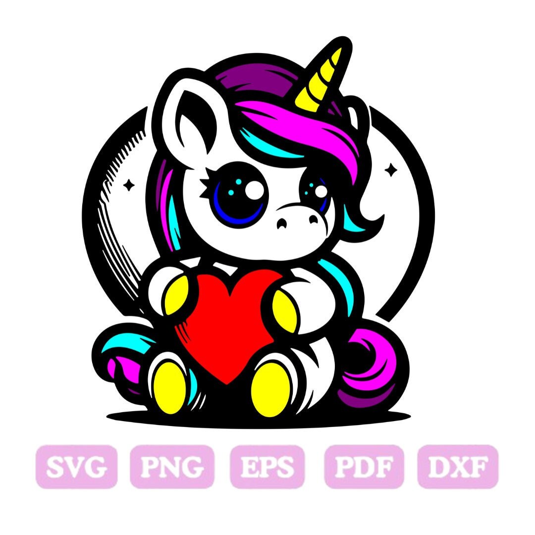 Baby Unicorn Outline Clip Art Digital File, Unicorn Valentines Day Svg ...