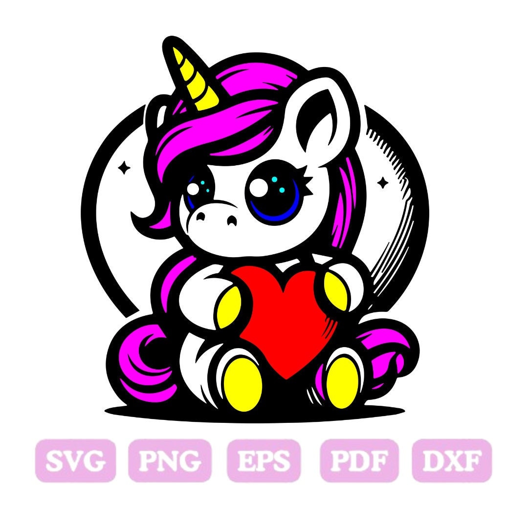 Baby Unicorn Outline Clip Art Digital File, Unicorn Valentines Day Svg ...