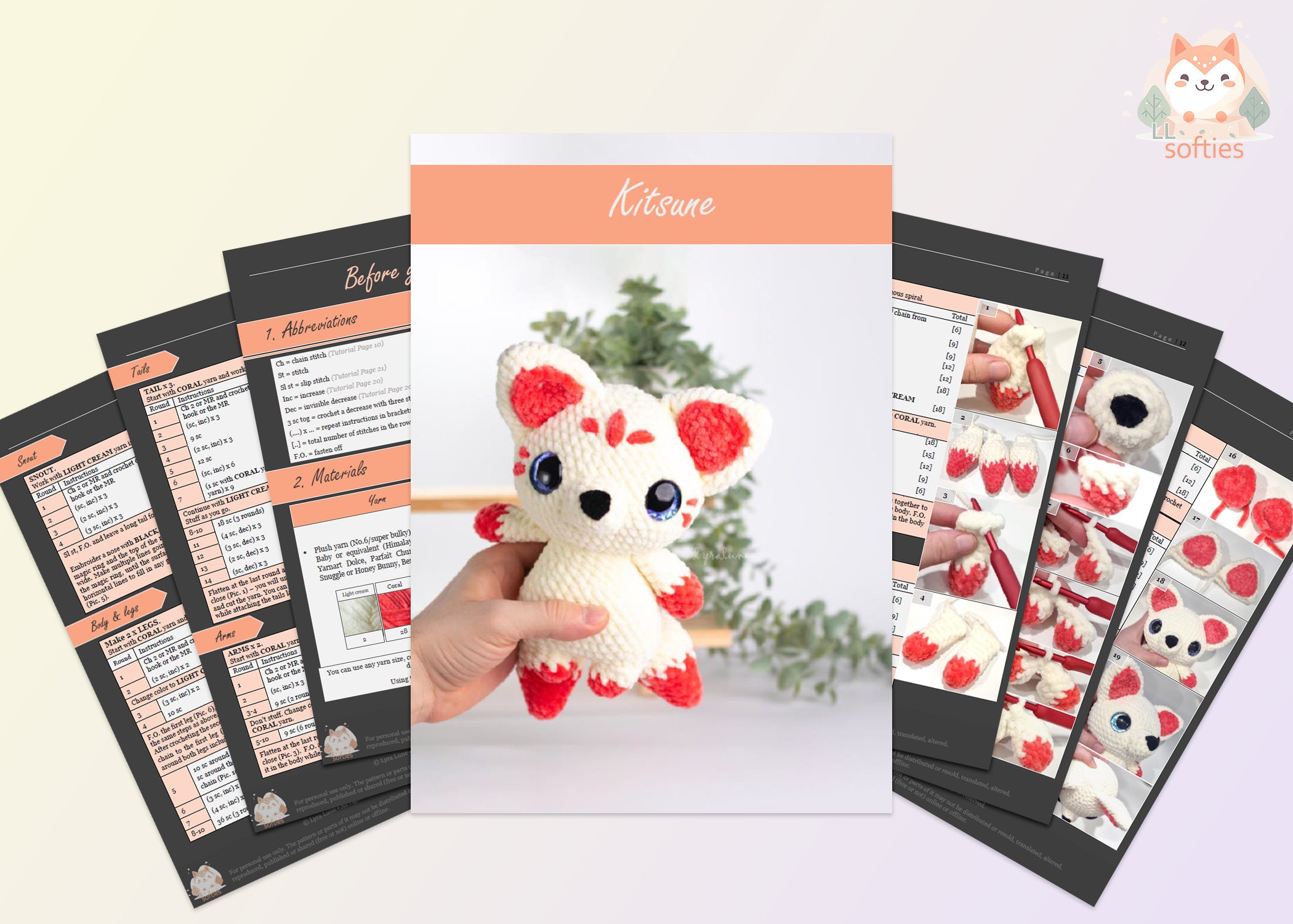 Kitsune Low-sew Amigurumi Crochet Pattern US Terms PDF - Etsy