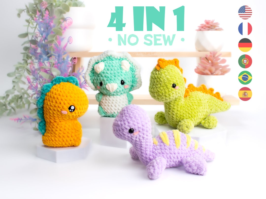 Dino Friends No-sew Amigurumi Crochet 4 Patterns Bundle US Terms PDF - Etsy