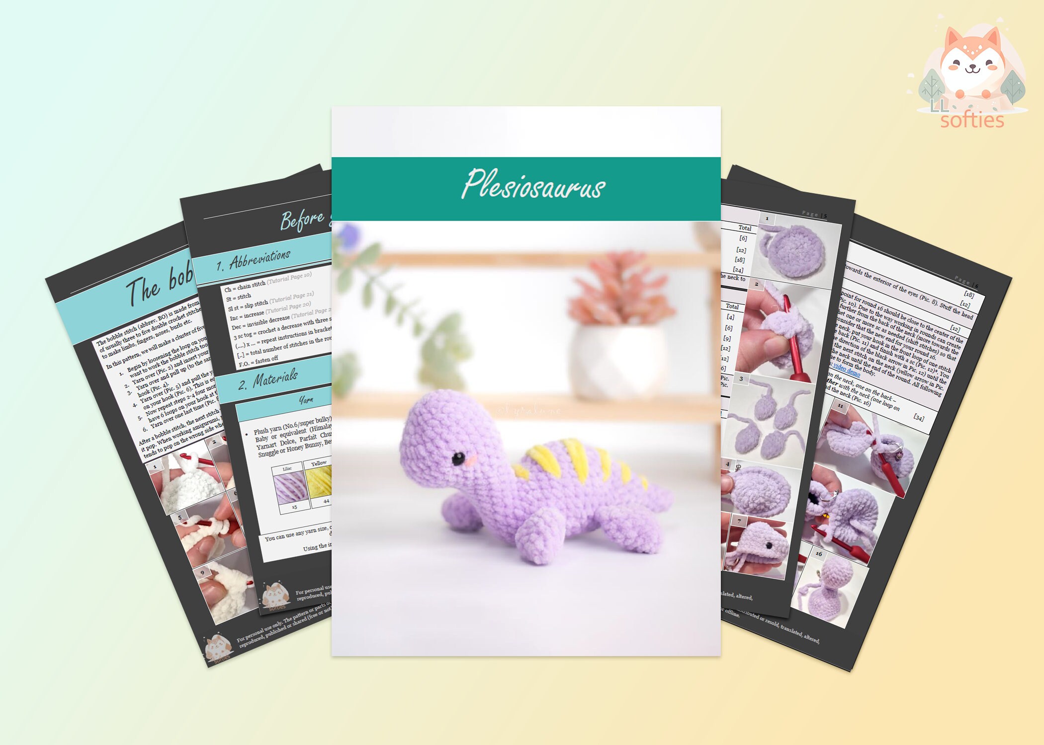 Plesiosaurus No Sew Dinosaur Amigurumi Crochet Pattern US Terms PDF - Etsy