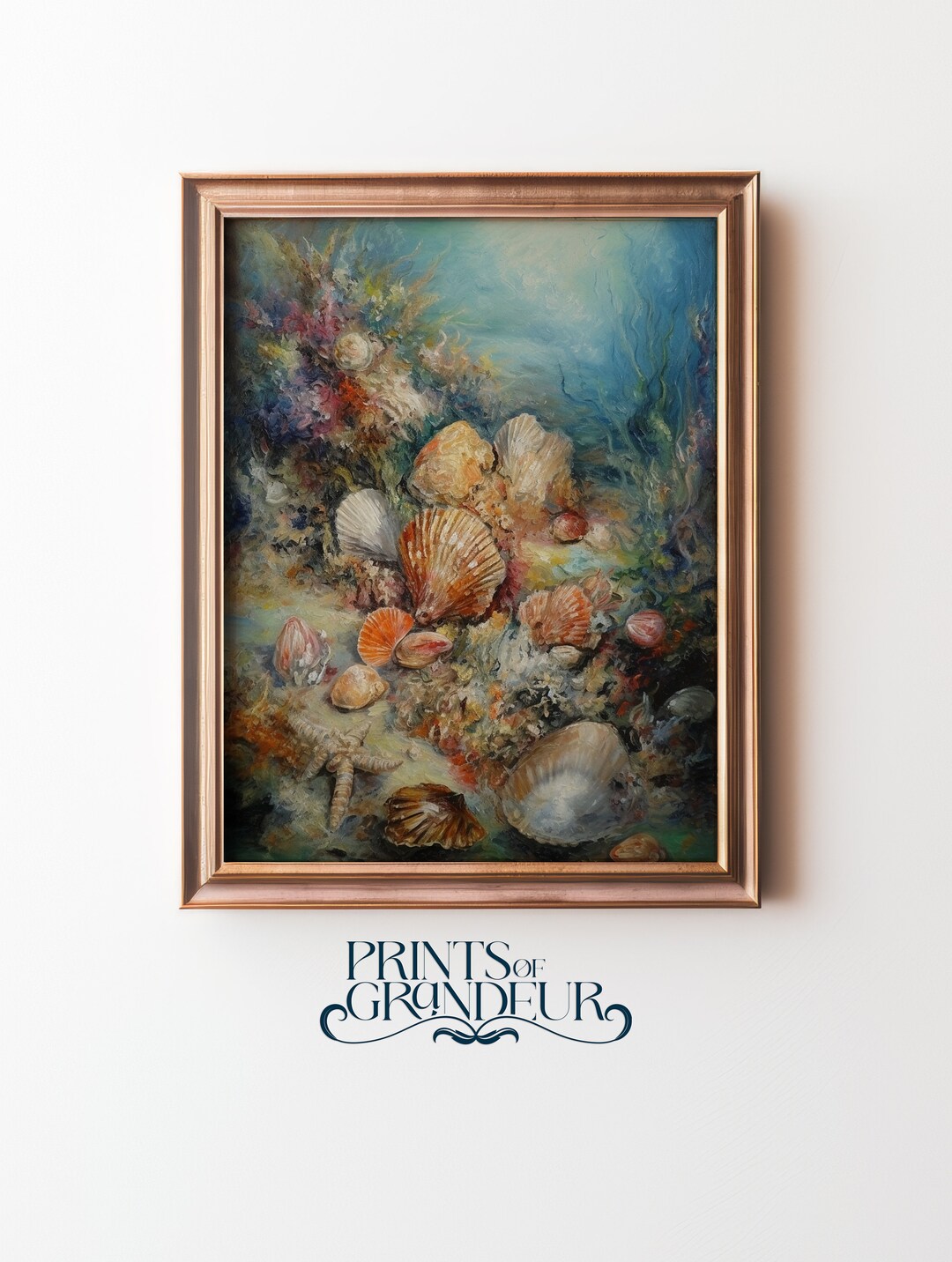Seashell Oil Painting Printable Art Digital Download Vintage Wall Decor ...