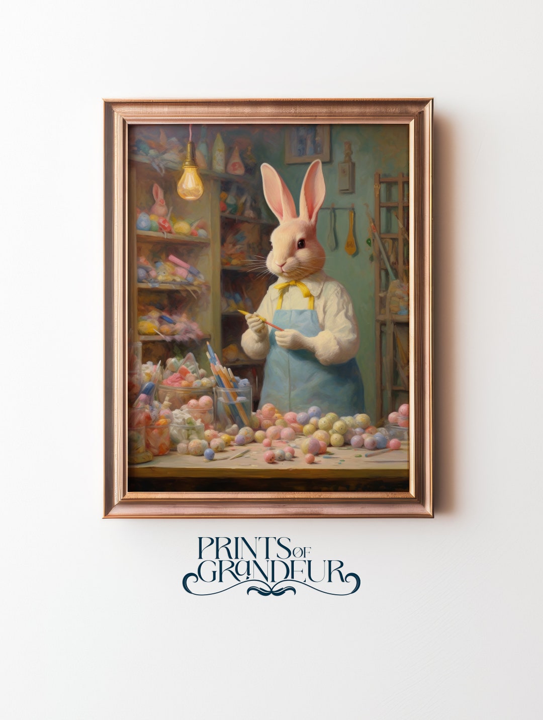 Printable Art Easter Bunny Oil Painting, Digital Vintage Home Decor ...