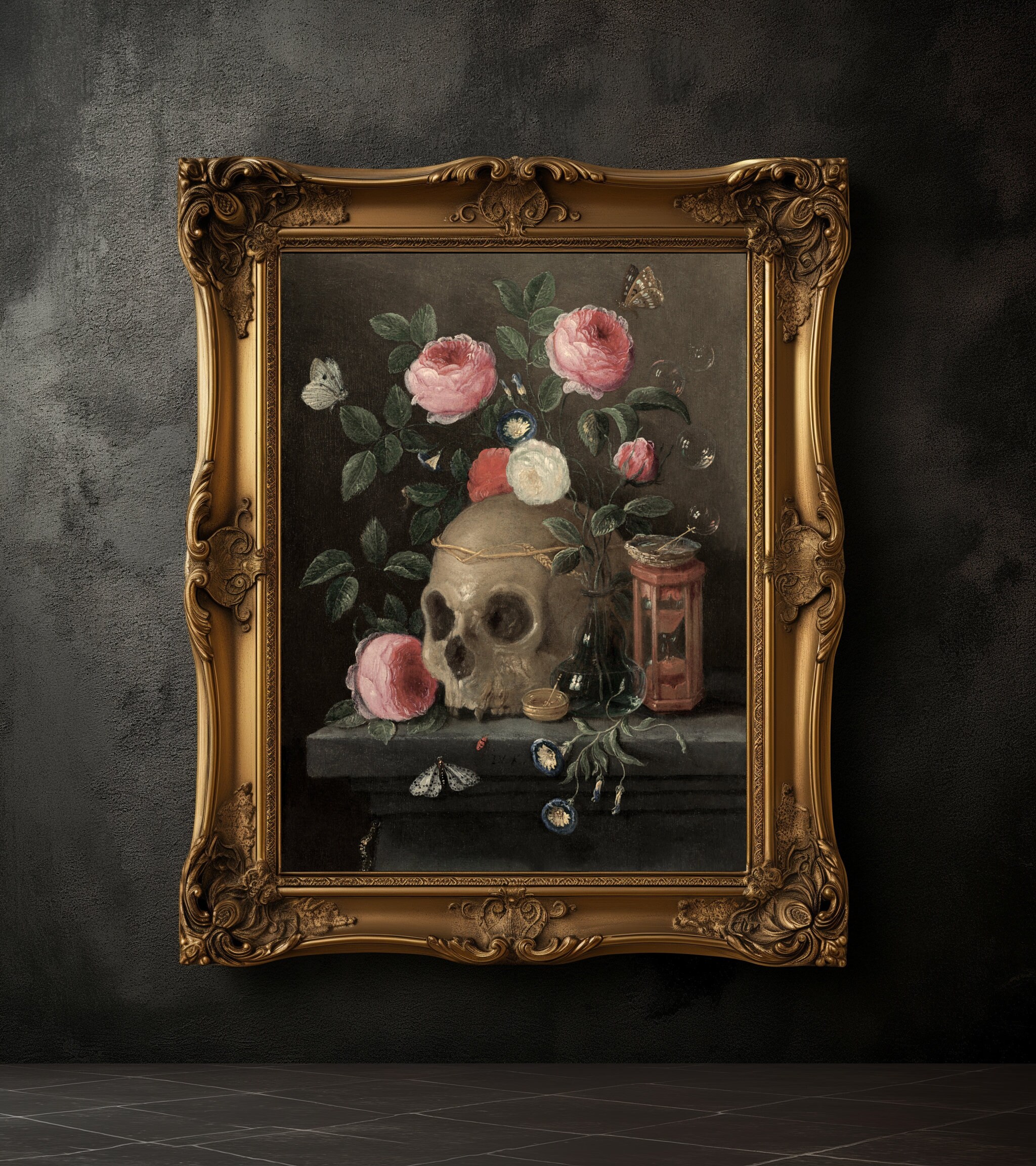 Gothic Skull and Flowers Printable Painting Vintage Dark Academia ...
