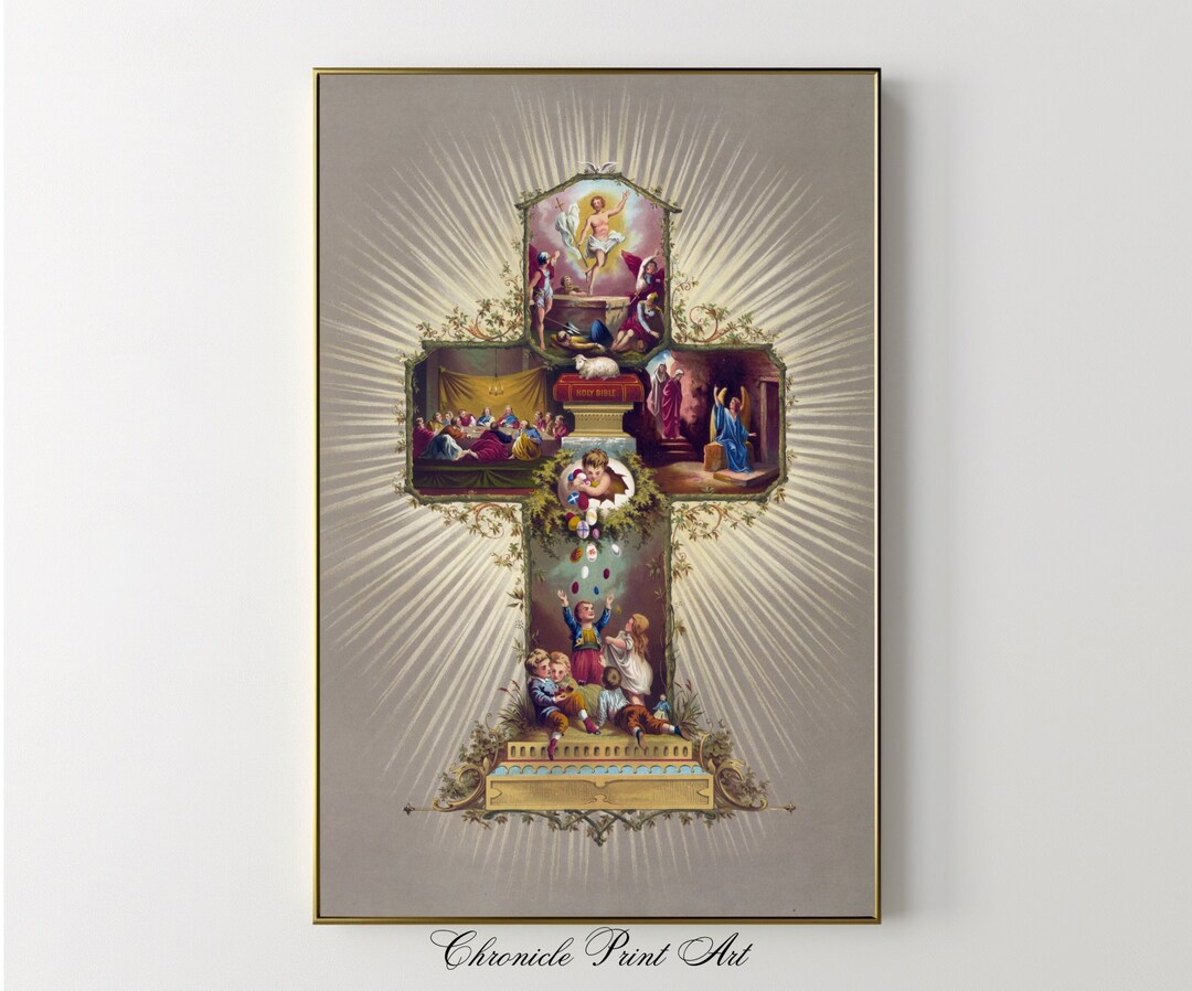 Easter Cross Painting, Holy Bible Verse Wall Art, Orthodox Easter ...