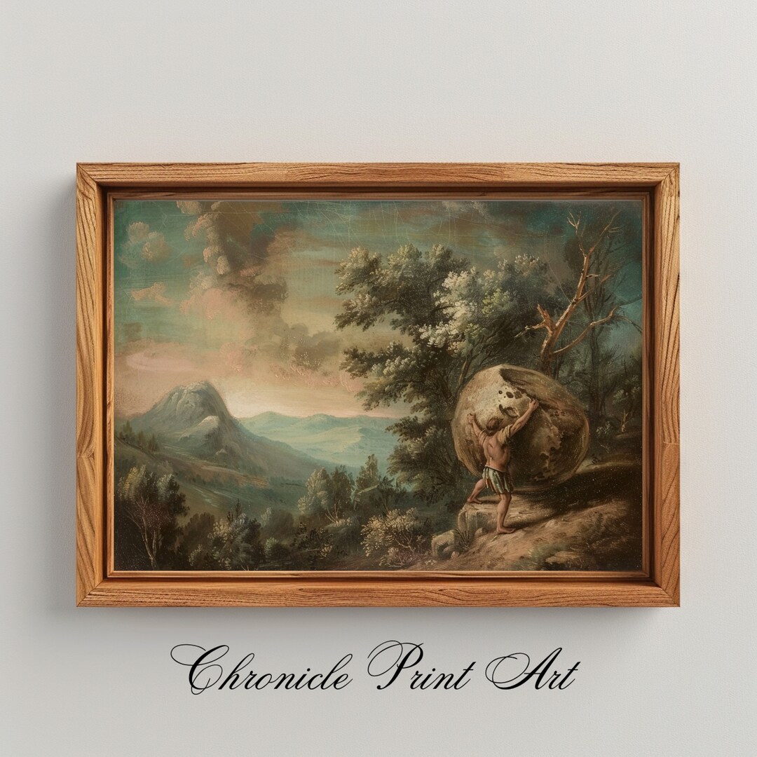 Sisyphus Greek Mythology Painting, Mountain Landscape Art, Mythical ...