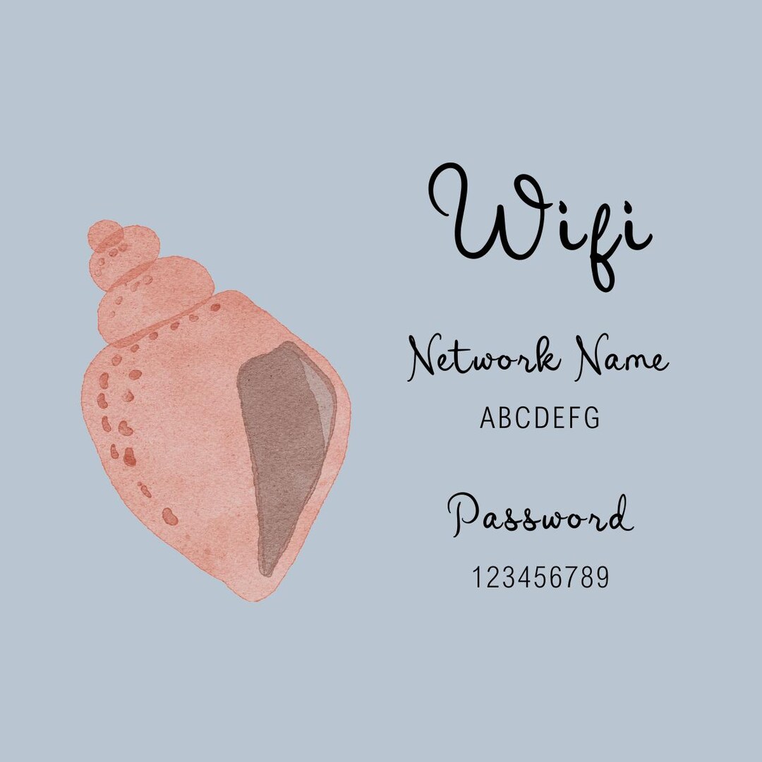 Seashell Custom Wifi Information Sign Printable, 4x4 for Beach House - Etsy