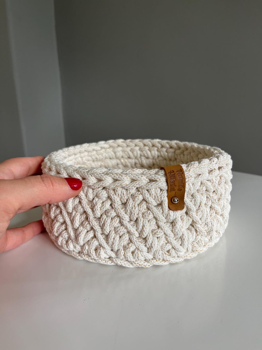 Crocheted Basket in a Goosefoot Pattern, Basket, Bread Basket, Utensil ...