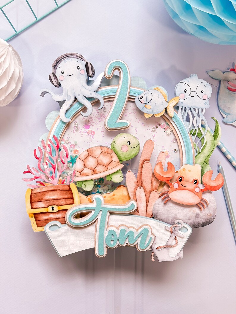 Under the Sea Animals Cake Topper, Cute Sea Animals Birthday Theme Cake ...