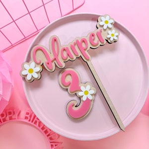 Custom Name Cake Topper, Retro Groovy Daisy Flower - Etsy