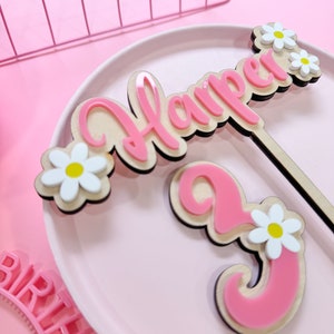 Custom Name Cake Topper, Retro Groovy Daisy Flower - Etsy