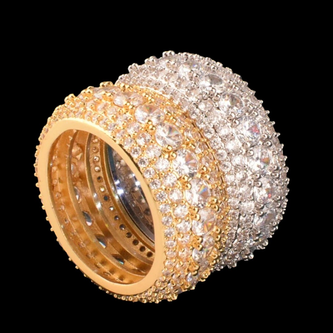 5 Row Zircon Men's Ring, 18 K Gold Color Ice Rings, Hip Hop Rings, Hip ...