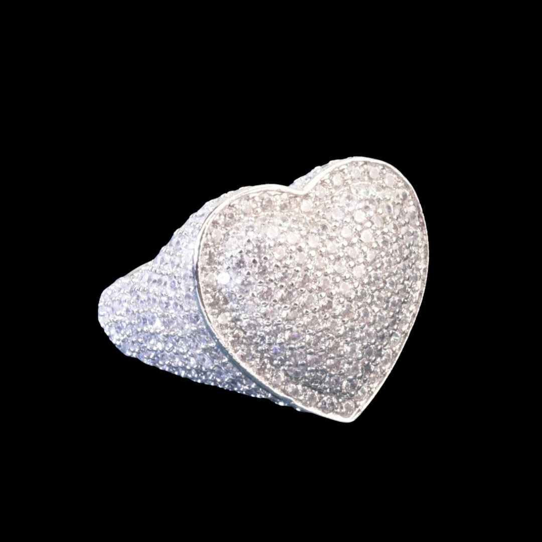 Iced Out Heart Shaped Ring, Gold Silver Ring, Iced Out Charm Ring for ...