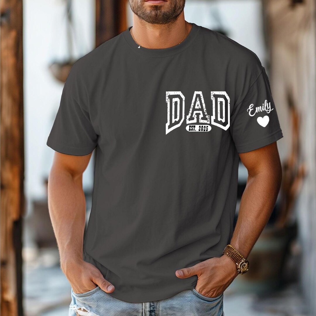 Comfort Colors® Custom Dad Shirt With Kid Name on Sleeve, Personalized ...