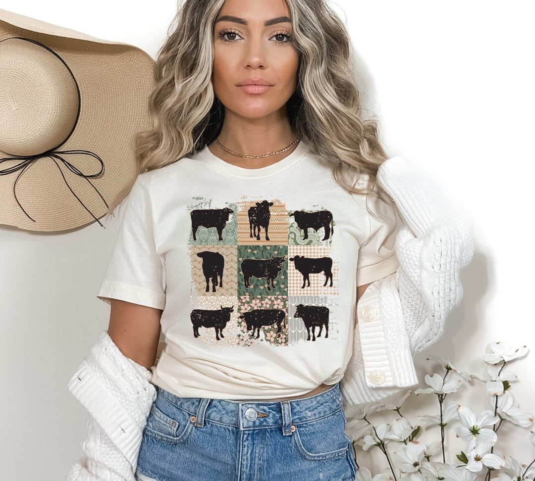 Boho Floral Cow Shirt, Retro Farmhouse Chic Cow Tee, Cottagecore ...