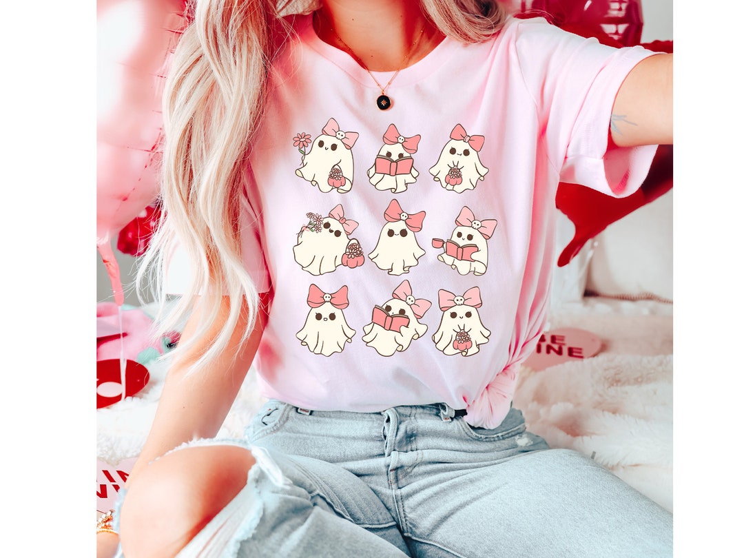 Pink Ghost Shirt, Ghost Collage Sweatshirt, Halloween Shirt, Cute Pink ...