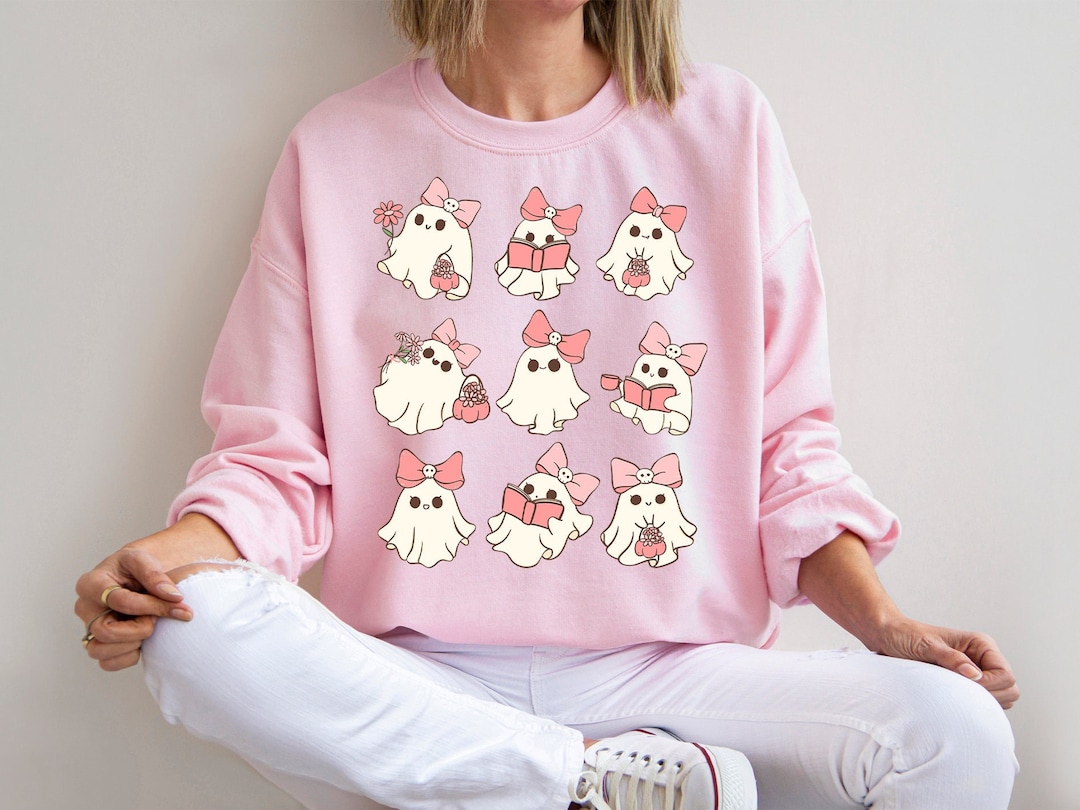 Pink Ghost Sweatshirt, Ghost Collage Sweatshirt, Halloween Shirt, Cute ...