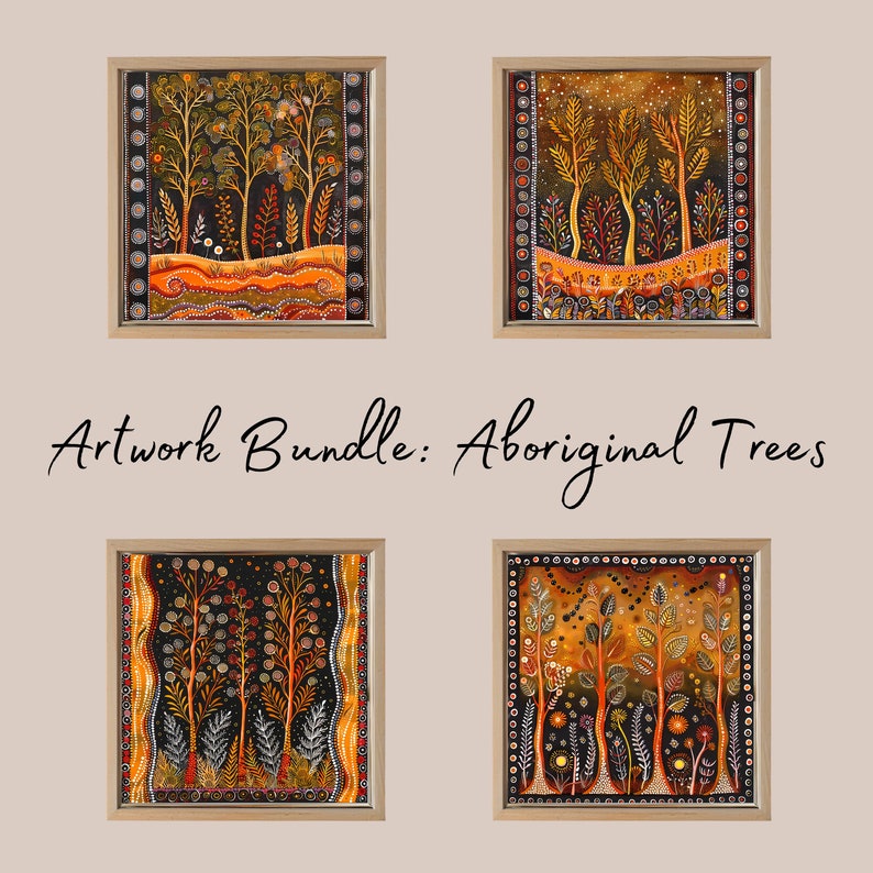 Aboriginal Trees Artwork Bundle [set of 4 Art Prints], 300 DPI, Digital ...