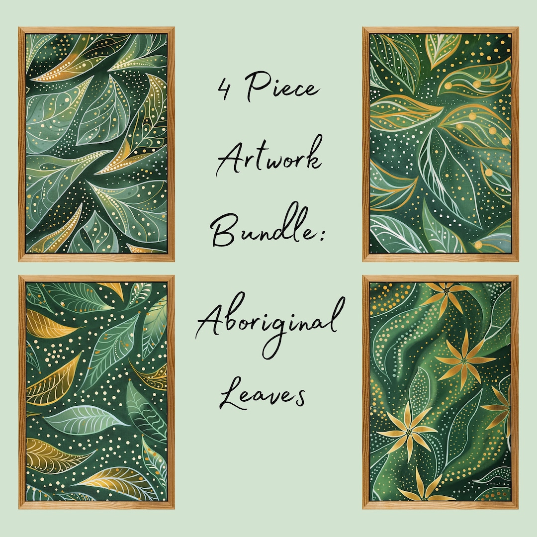Aboriginal Leaves Artwork Bundle [set of 4 Art Prints], 300 DPI ...