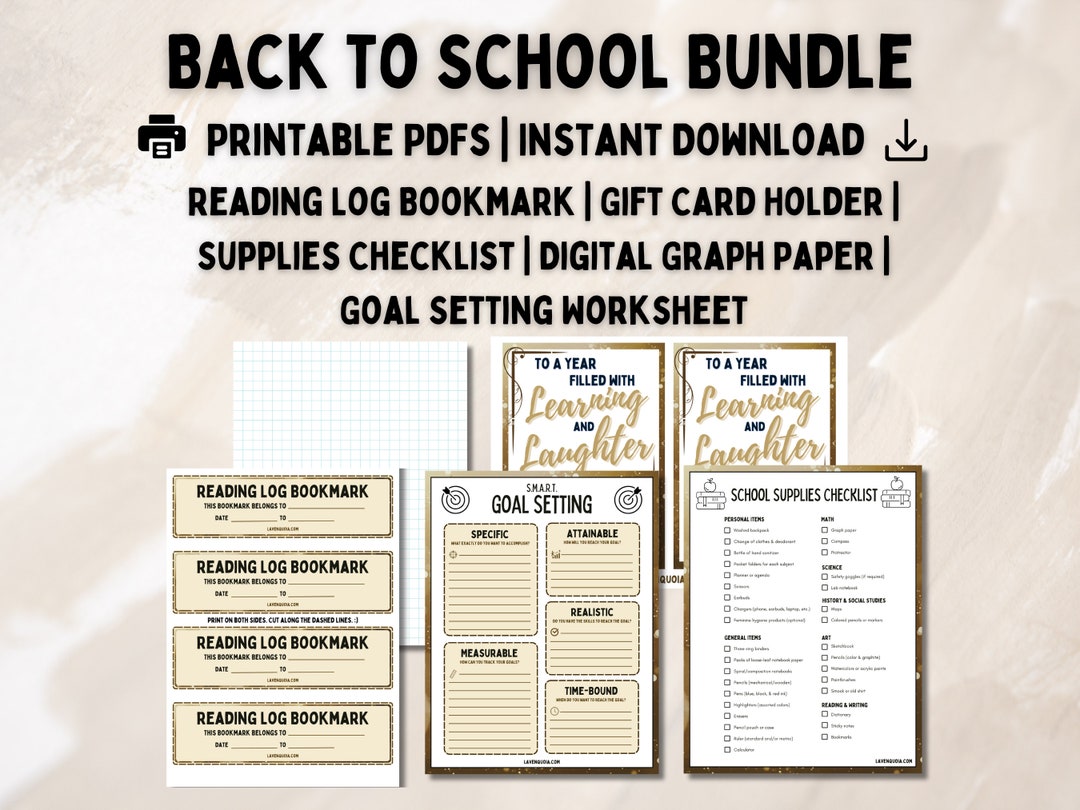 Back to School Supplies Bundle, Digital Graph Paper, Teacher Gift Card ...