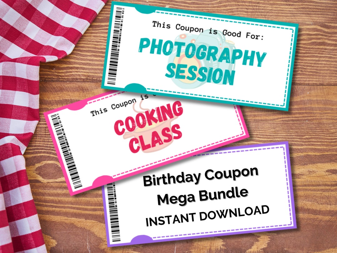 Birthday Coupon Mega Bundle for 10th Birthday to 70th Birthday Kids ...