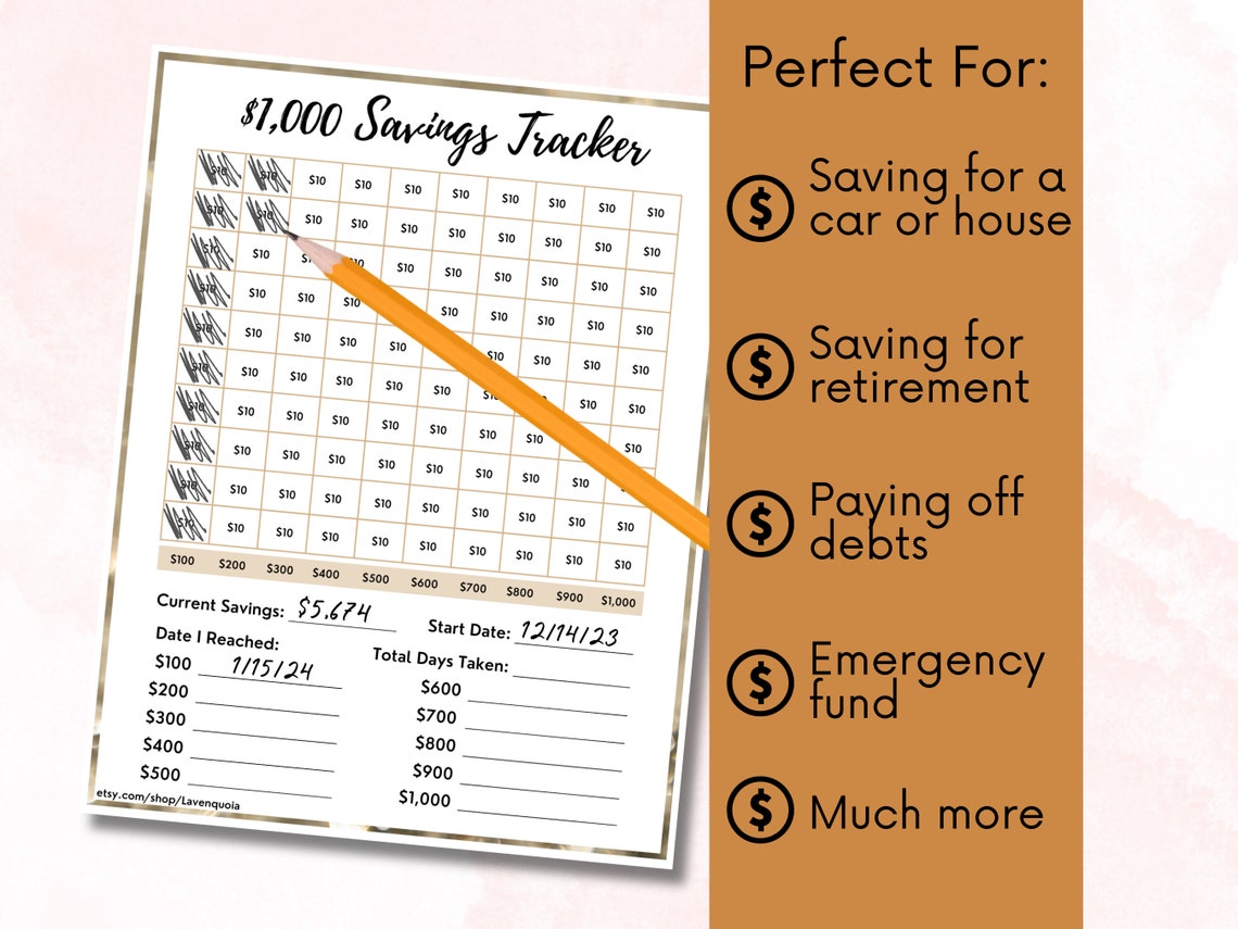 1k Savings Challenge Printable Digital Download Monthly Budget Expense ...