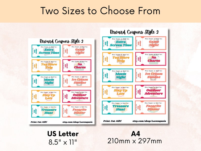 Kids Reward Coupons Digital Download Reward System for Kids Activities ...