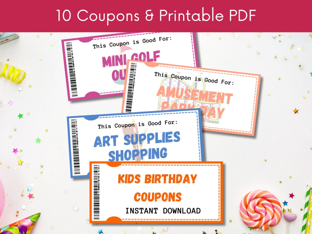 Kids Birthday Coupon Book, Printable Birthday Coupons for Kids, Happy ...